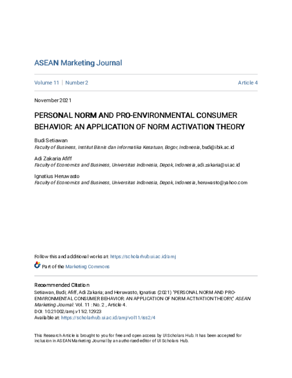 (PDF) Personal Norm and Pro-Environmental Consumer Behavior: An Application of Norm Activation ...