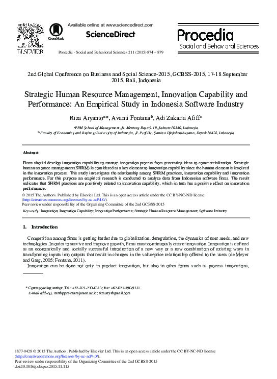 (PDF) Strategic Human Resource Management, Innovation Capability and Performance: An Empirical ...
