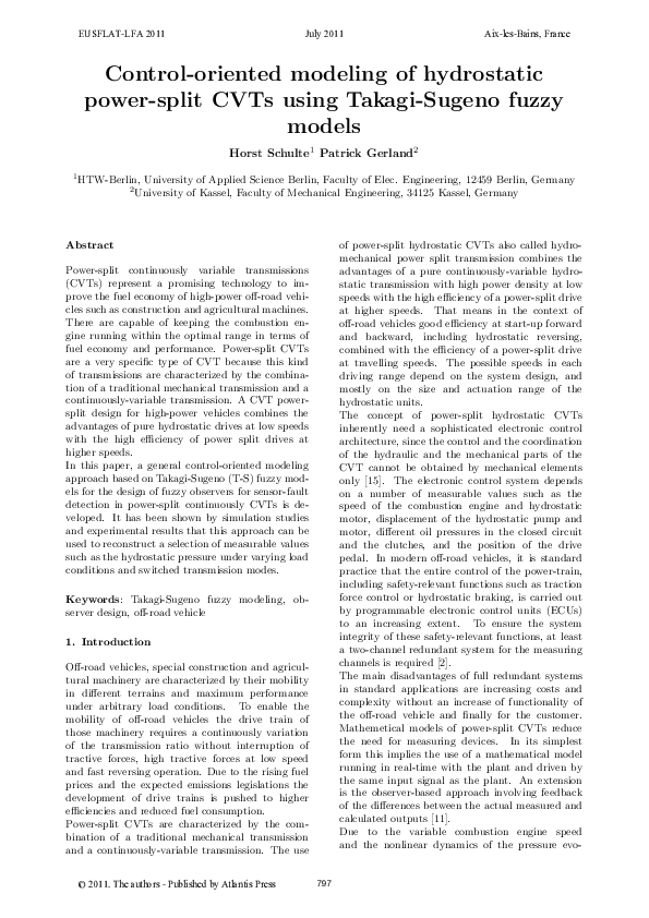(PDF) Control-oriented modeling of hydrostatic power-split CVTs using Takagi-Sugeno fuzzy models