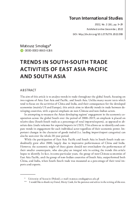 (PDF) TRENDS IN SOUTH-SOUTH TRADE ACTIVITIES OF EAST ASIA PACIFIC AND ...