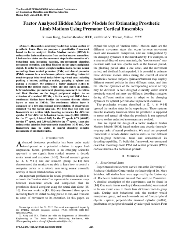 (PDF) Factor analyzed hidden Markov models for estimating prosthetic limb motions using premotor ...