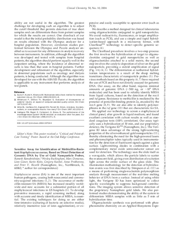 (PDF) Sensitive Assay for Identification of Methicillin-Resistant Staphylococcus aureus, Based ...