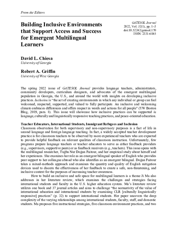 (PDF) Building Inclusive Environments that Support Access and Success ...