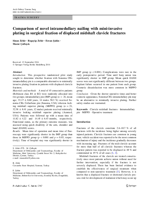 (PDF) Comparison of novel intramedullary nailing with mini-invasive plating in surgical fixation ...