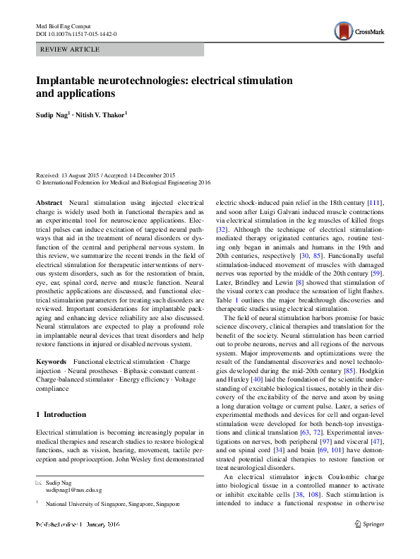 (PDF) Implantable neurotechnologies: electrical stimulation and ...