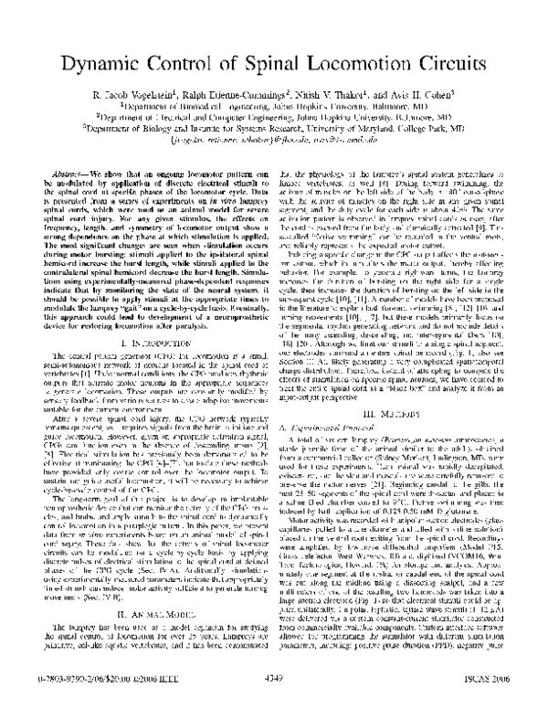 (PDF) Dynamic control of spinal locomotion circuits | Nitish Thakor ...