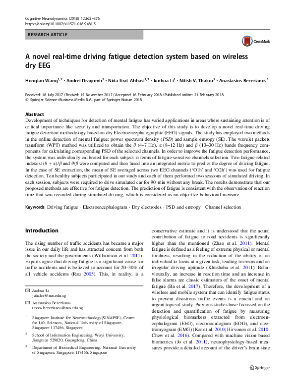 (PDF) A novel real-time driving fatigue detection system based on ... (PDF) A novel real-time driving fatigue detection system based on ...