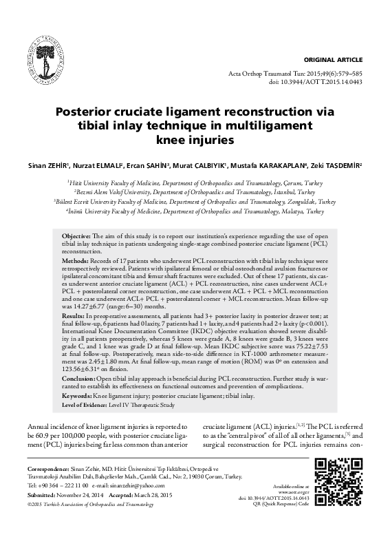 (PDF) Posterior cruciate ligament reconstruction via tibial inlay ...