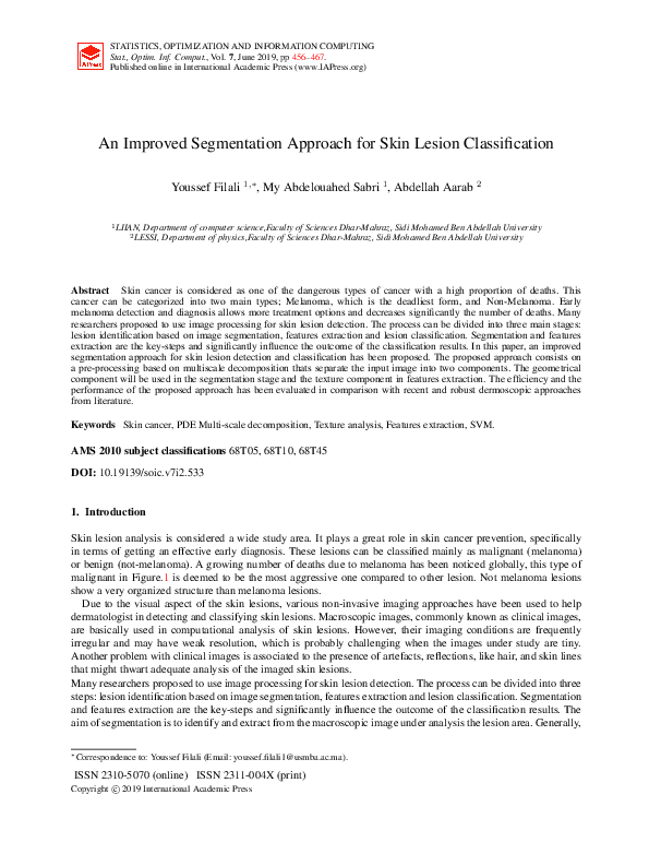 (PDF) An improved segementation approach for skin lesion classification