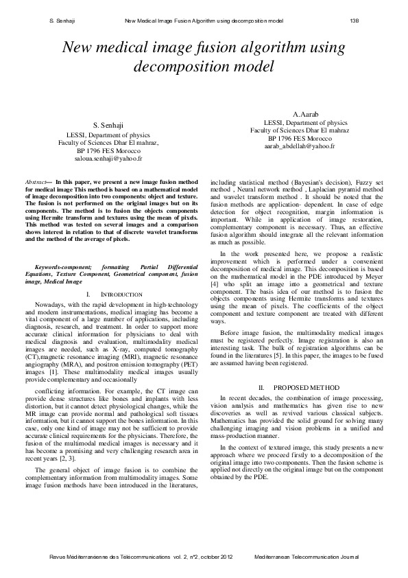 Pdf New Medical Image Fusion Algorithm Using Decomposition Model Abdellah Aarab