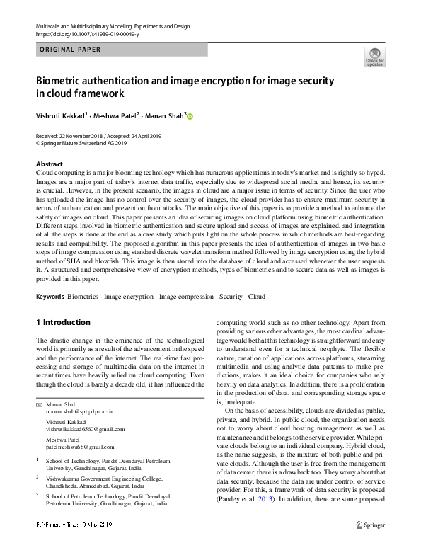 (PDF) Biometric authentication and image encryption for image security in cloud framework ...