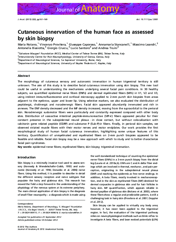 (PDF) Cutaneous innervation of the human face as assessed by skin biopsy