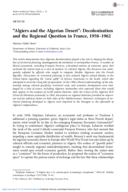 (PDF) “Algiers and the Algerian Desert”: Decolonization and the ...