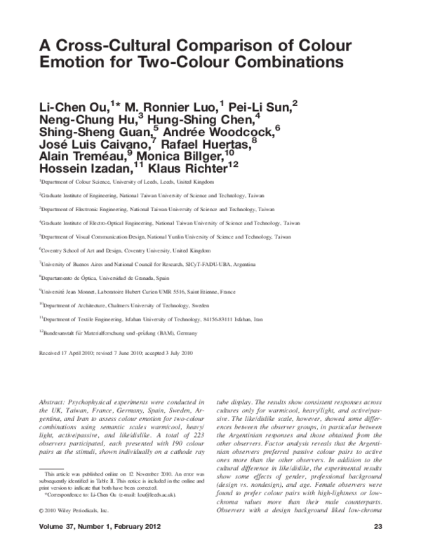 (PDF) A cross-cultural comparison of colour emotion for two-colour ...