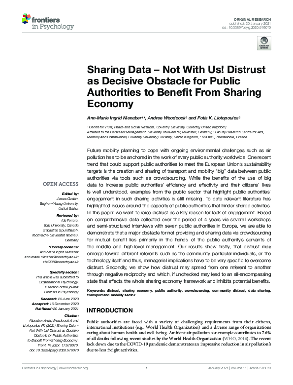 (PDF) Sharing Data – Not With Us! Distrust as Decisive Obstacle for ...