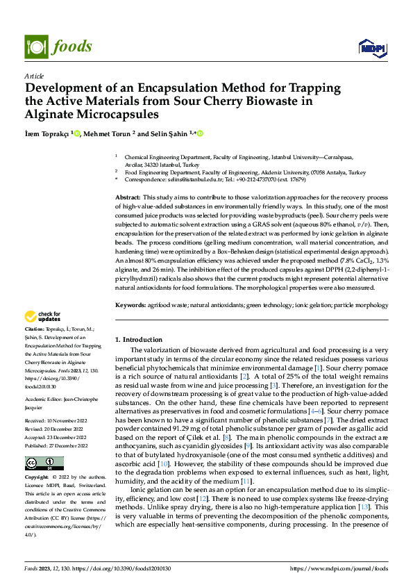 (PDF) Development of an Encapsulation Method for Trapping the Active Materials from Sour Cherry ...