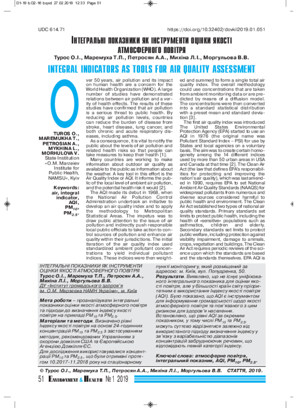 (PDF) Integral indicators as tools for air quality assessment
