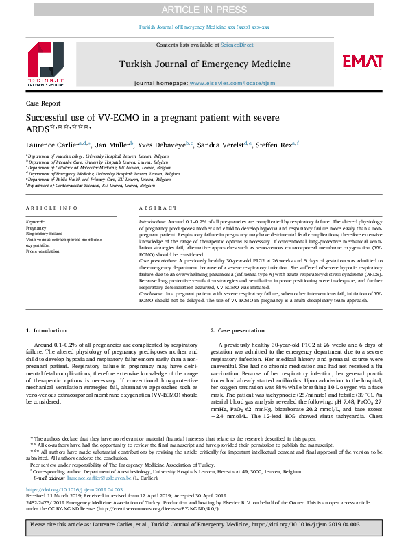 (PDF) Successful use of VV-ECMO in a pregnant patient with severe ARDS
