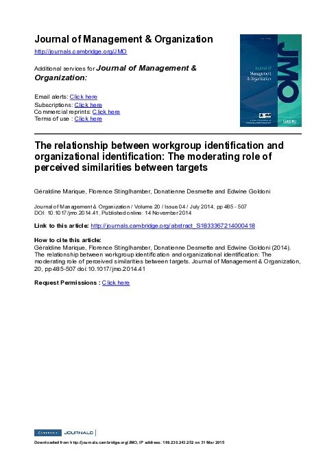 The relationship between workgroup identification and organizational identification: The ...