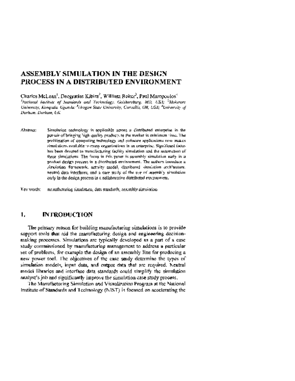 Pdf Assembly Simulation In The Design Process In A Distributed