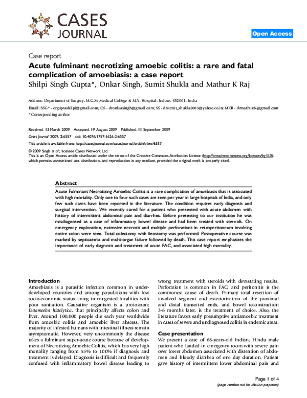 (PDF) Acute fulminant necrotizing amoebic colitis: a rare and fatal ...