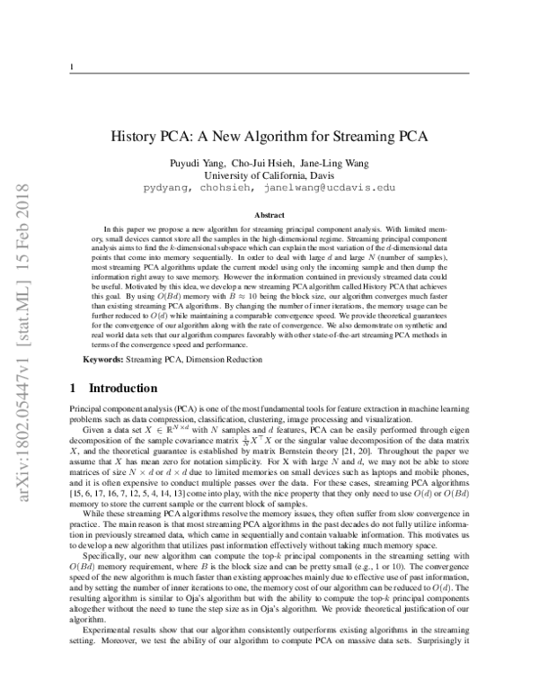 (PDF) History PCA: A New Algorithm for Streaming PCA