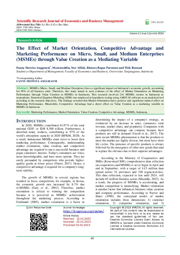 (PDF) The Effect of Market Orientation, Competitive Advantage and Marketing Performance on Micro ...