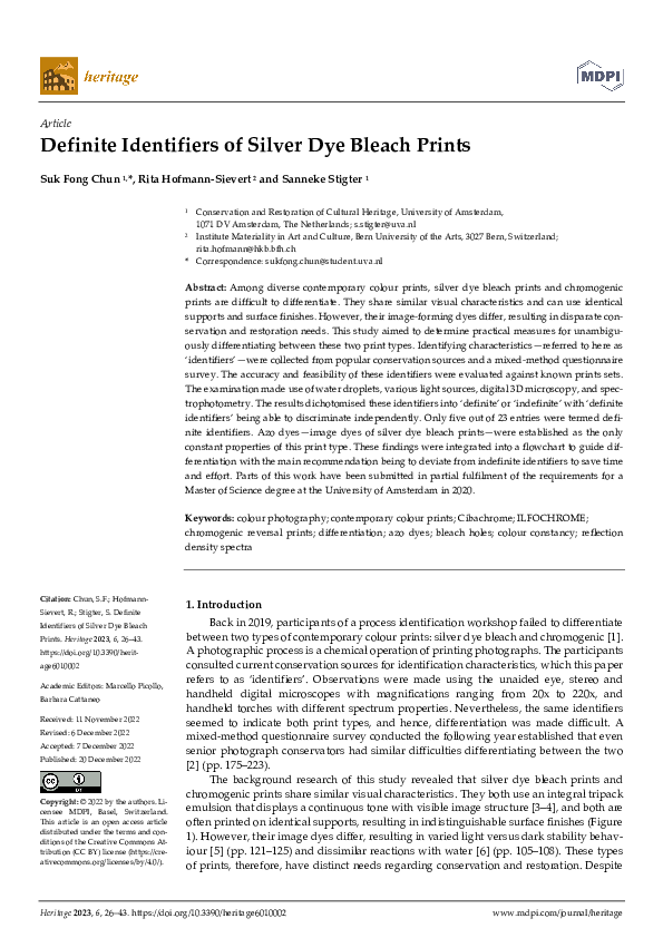 (PDF) Definite Identifiers of Silver Dye Bleach Prints