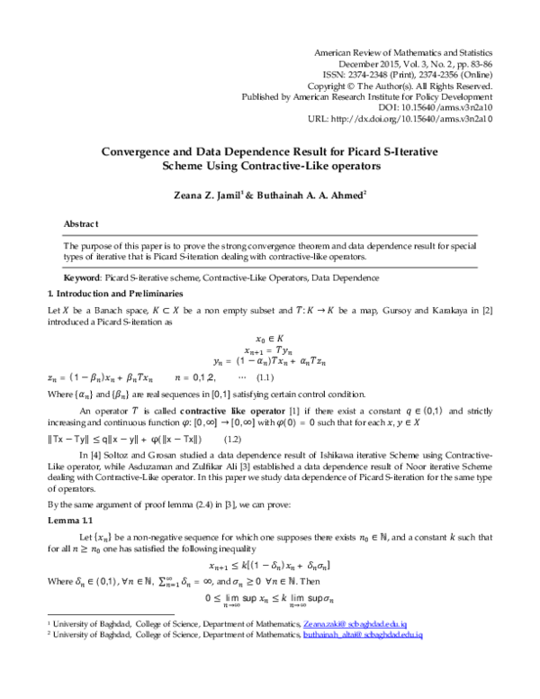 (PDF) Convergence and Data Dependence Result for Picard S-Iterative ...