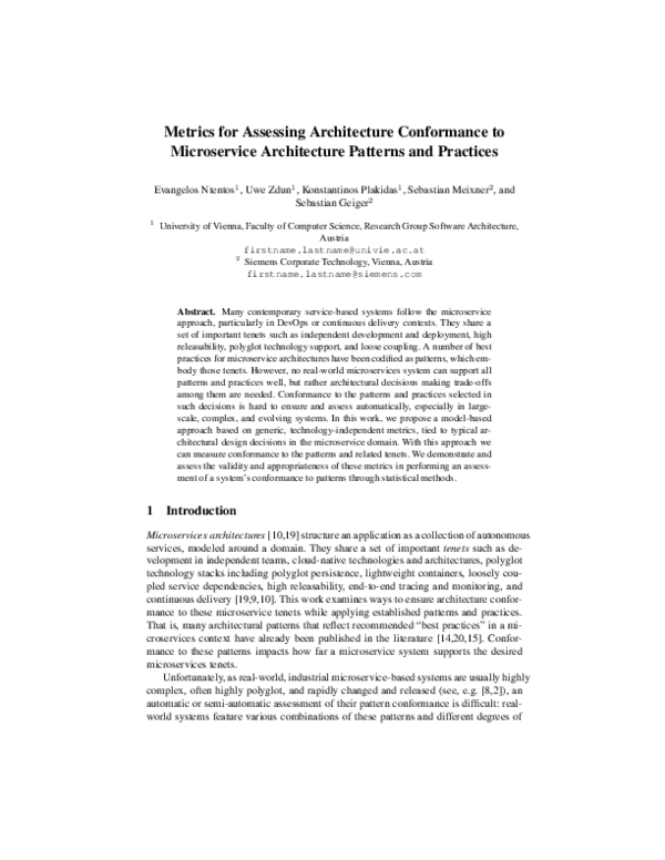 (PDF) Metrics for Assessing Architecture Conformance to Microservice Architecture Patterns and ...