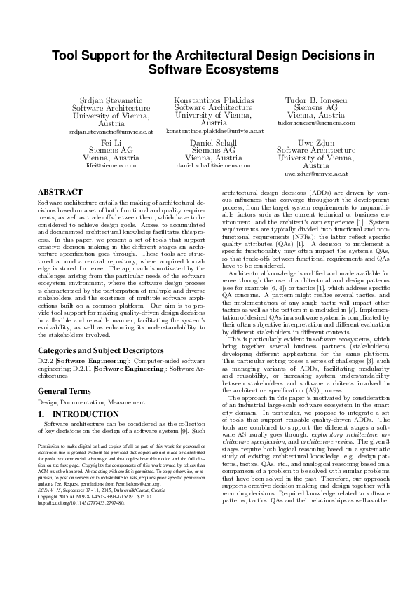 (PDF) Tool Support for the Architectural Design Decisions in Software ...