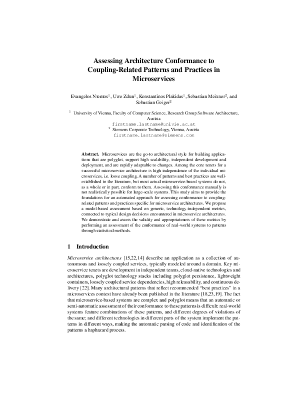 (PDF) Assessing Architecture Conformance to Coupling-Related Patterns and Practices in Microservices