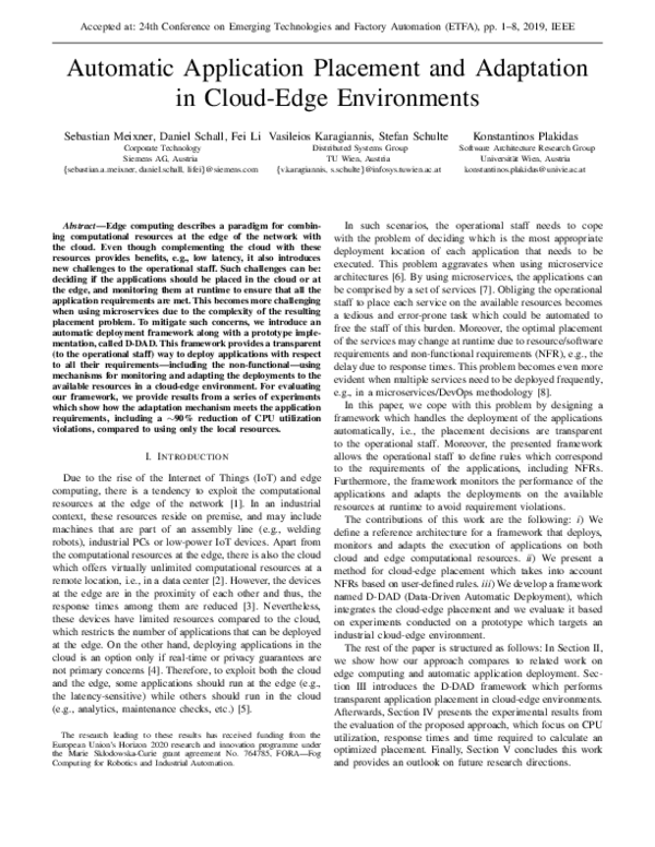 (PDF) Automatic Application Placement and Adaptation in Cloud-Edge Environments | Konstantinos ...