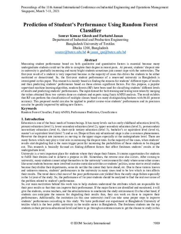 (PDF) Prediction of Student’s Performance Using Random Forest Classifier
