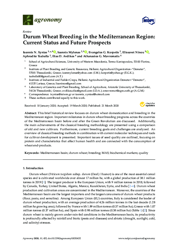 (PDF) Durum Wheat Breeding in the Mediterranean Region: Current Status and Future Prospects