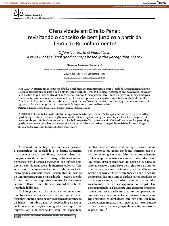 (PDF) Offensiveness in Criminal Law: a review of the legal good concept ...