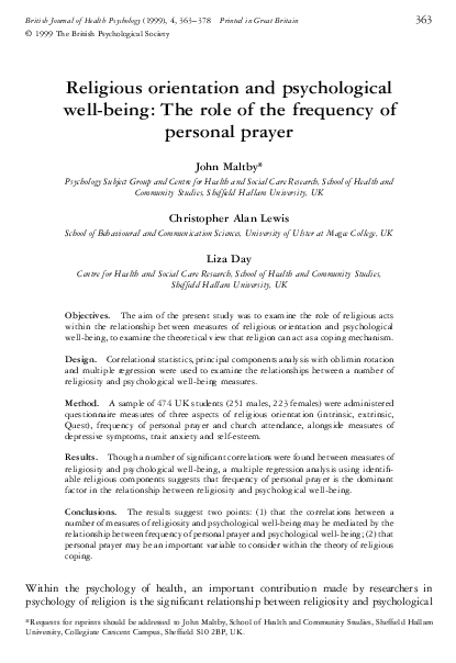 (PDF) Religious orientation and psychological well-being: The role of ...