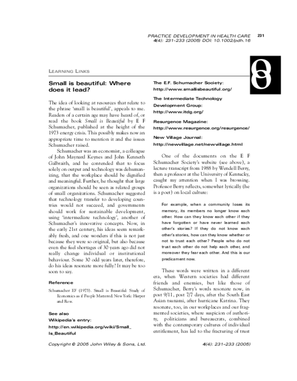 (PDF) Small is beautiful: where does it lead?