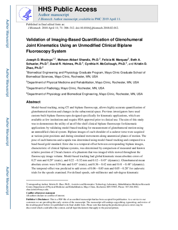 (PDF) Validation of imaging-based quantification of glenohumeral joint kinematics using an ...