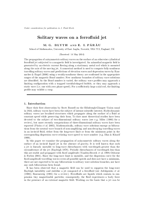 (PDF) Solitary waves on a ferrofluid jet | Emilian Parau - Academia.edu