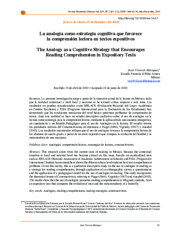 (PDF) The Analogy as a Cognitive Strategy that Encourages Reading ...