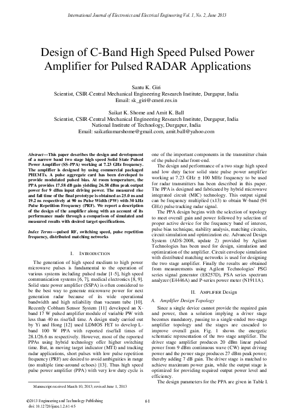 (PDF) Design of C-Band High Speed Pulsed Power Amplifier for Pulsed RADAR Applications
