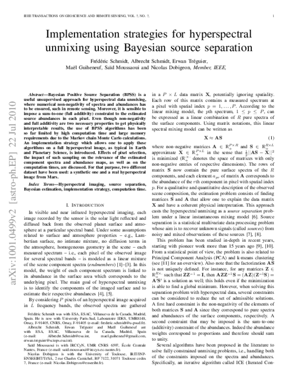 (PDF) Implementation Strategies for Hyperspectral Unmixing Using Bayesian Source Separation ...