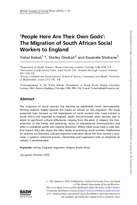 (PDF) ‘People Here Are Their Own Gods’: The Migration of South African ...