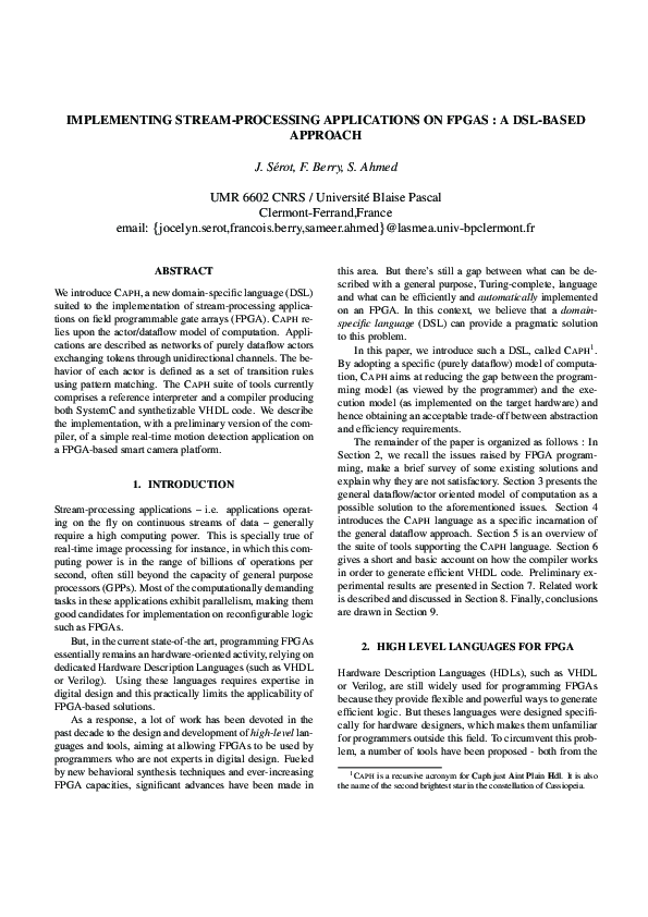Pdf Implementing Stream Processing Applications On Fpgas A Dsl Based