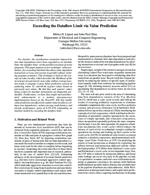 (PDF) Exceeding the dataflow limit via value prediction