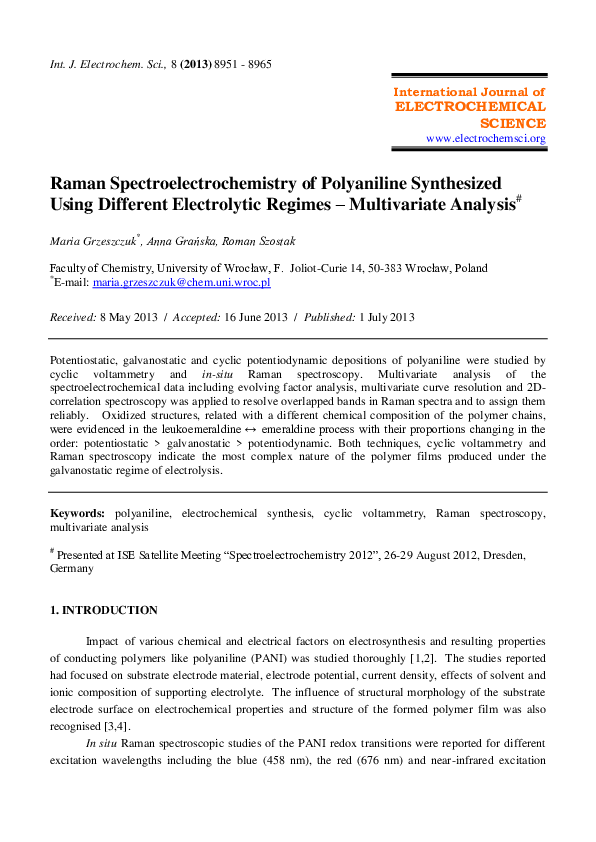 (PDF) Raman Spectroelectrochemistry of Polyaniline Synthesized Using ...