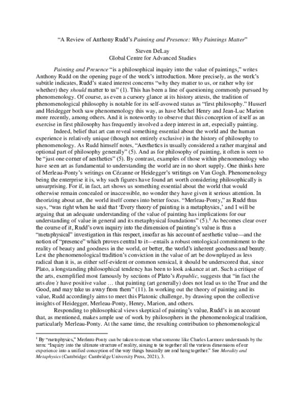 (PDF) "A Review of Anthony Rudd's Painting and Presence: Why Paintings ...