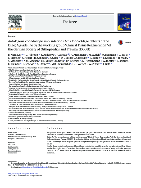 (PDF) Autologous chondrocyte implantation (ACI) for cartilage defects ...
