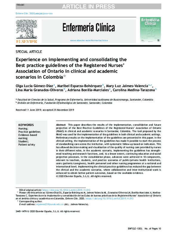 (PDF) Experience on implementing and consolidating the Best practice ...
